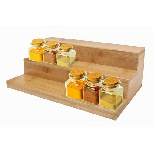3-Tier Bamboo Spice Rack Step Shelf Wooden Shelf Stairs Stand Storage ...