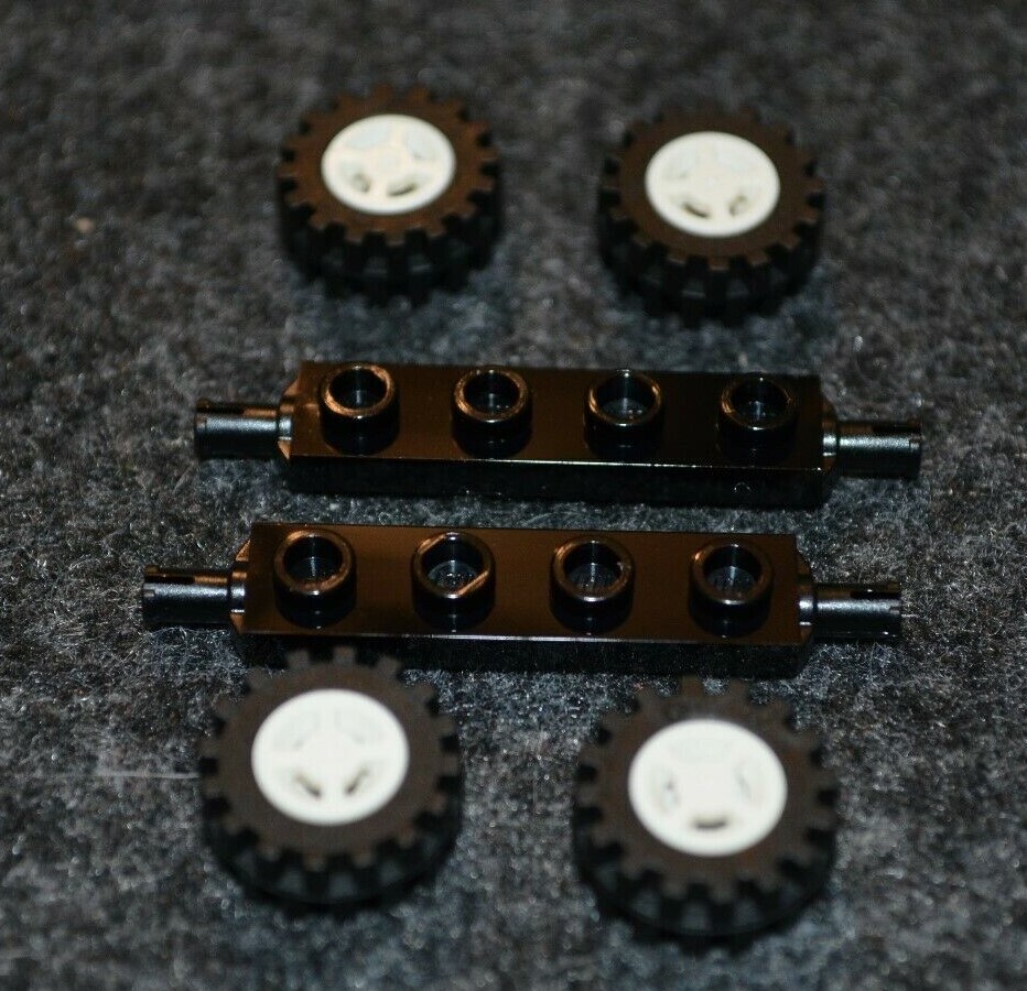 Tires ~ 4 small Car/Truck Tires with White Rims and 1x4 Axle Plate ...