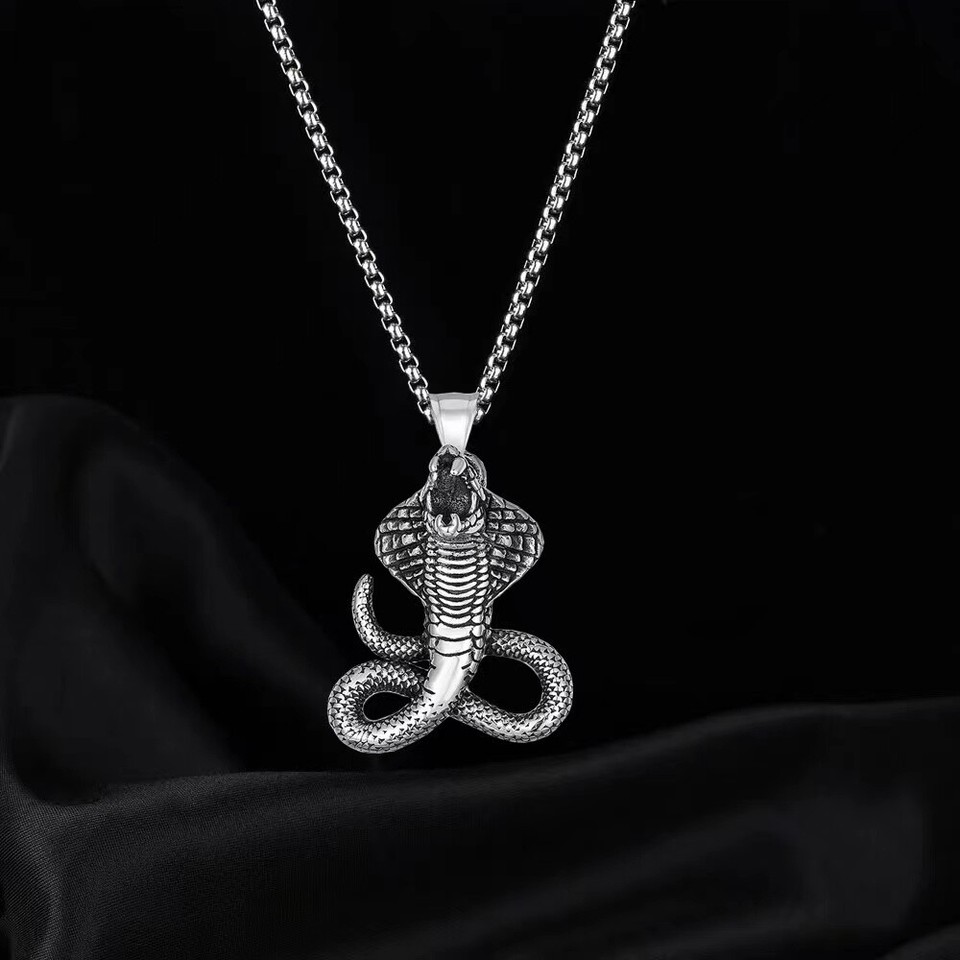 Mens Serpent Snake Pendant Animal Necklace Gothic Punk Retro Jewelry ...