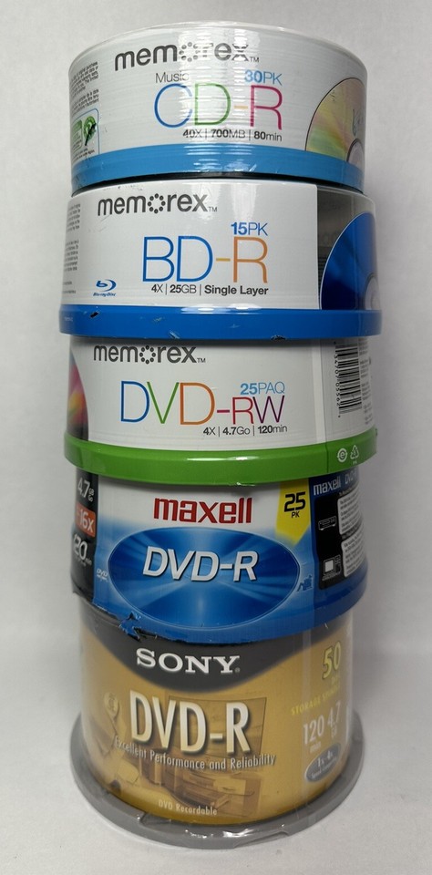 Memorex Sony Maxell BD-R, DVD-RW, DVD-R, CD-R New Sealed Lot Of 5 | eBay