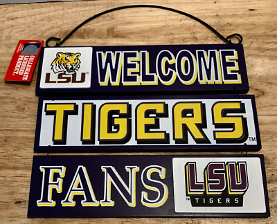LSU TIGER 3 PIECE WOODEN SIGN: Welcome Tigers Fans PURPLE NICE | eBay