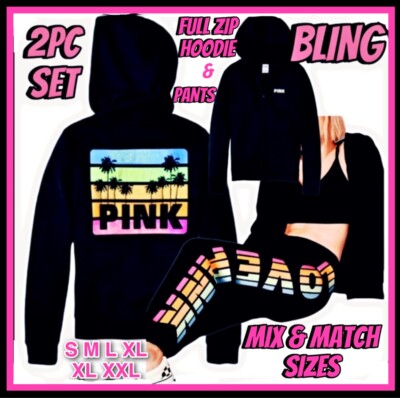 Victoria's Secret Pink Rainbow Glitter Full Zip Hoodie + Pants Set ...