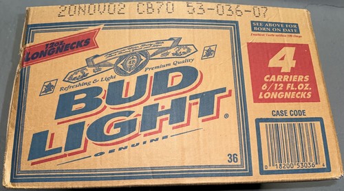 EMPTY Bud Light 4 Carrier 6/12 oz Longnecks Bottle Box Cardboard ...