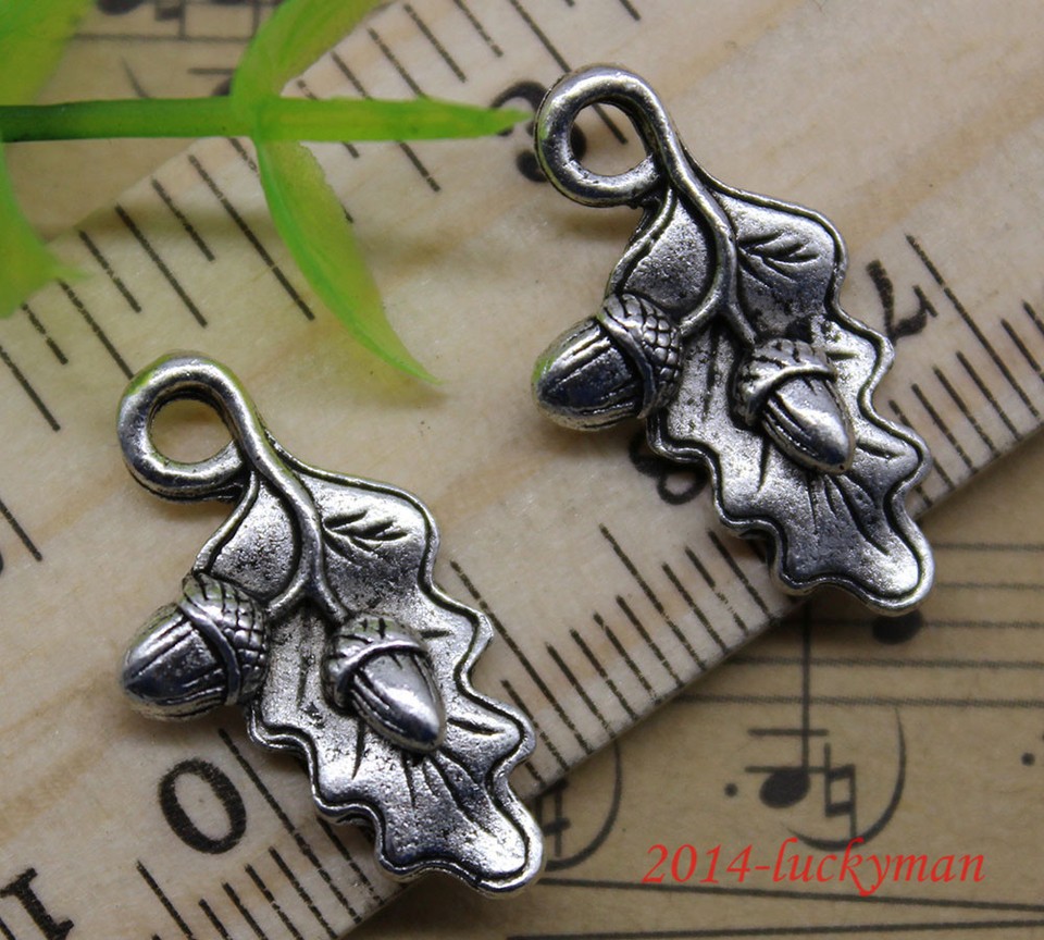 5/20/60/100X Oak tree Leaves fruit alloy charms pendants 13x22mm | eBay