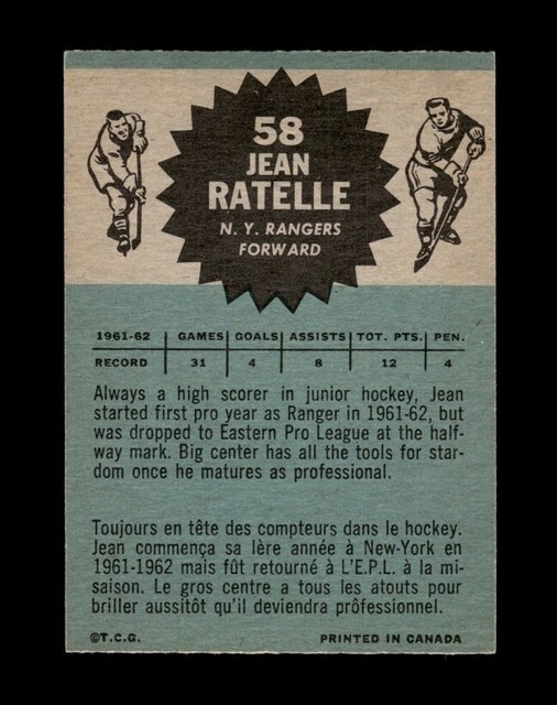 1962-63 Topps - #58 Jean Ratelle for sale online | eBay