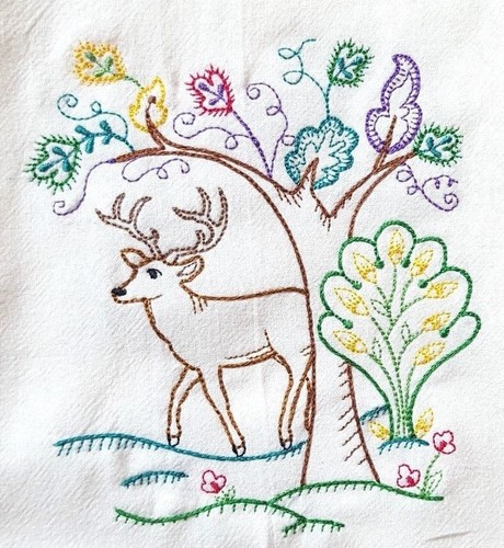BRIGHT FOREST BUCK PATTERN MACHINE EMBROIDERED FLOUR SACK DISH TOWEL | eBay