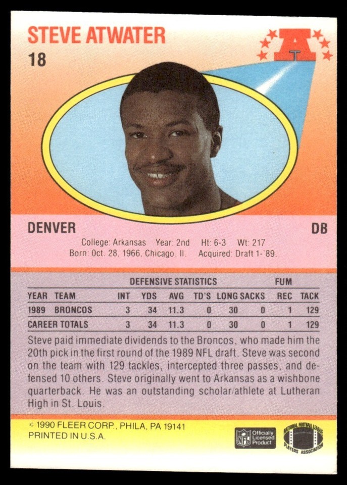 1990 Fleer Steve Atwater #18 | eBay