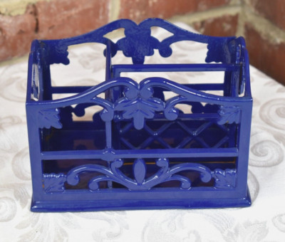 Cast Iron Enamel Condiment Holder Cobalt Blue Enamel Ornate Design ...