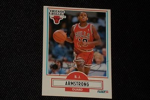 B.J. ARMSTRONG 1990-91 FLEER SIGNED AUTOGRAPHED CARD #22 CHICAGO BULLS ...