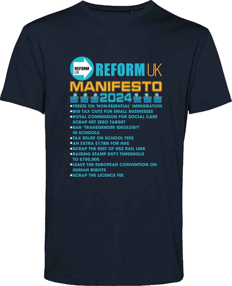 Reform UK T Shirt, Reform UK Manifesto T-Shirt, UK Elections 2024 ...