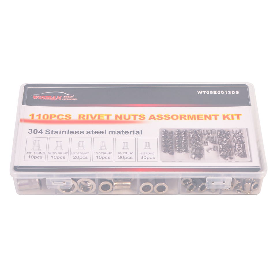 110PC Rivet Nuts Nutserts Assortment Tool Set Kit 8-32 10-32 UNC 1/4" 5 ...