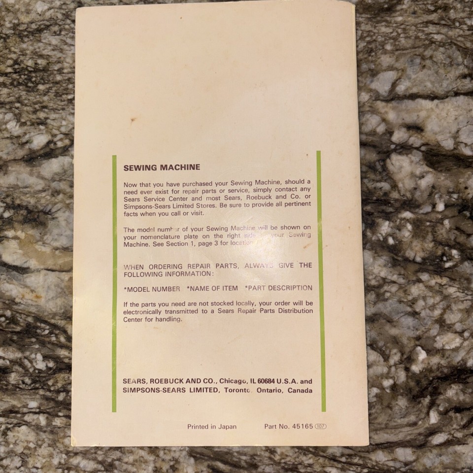 Kenmore Sewing Machine Model 1525: Vintage Genuine Instruction Manual ...
