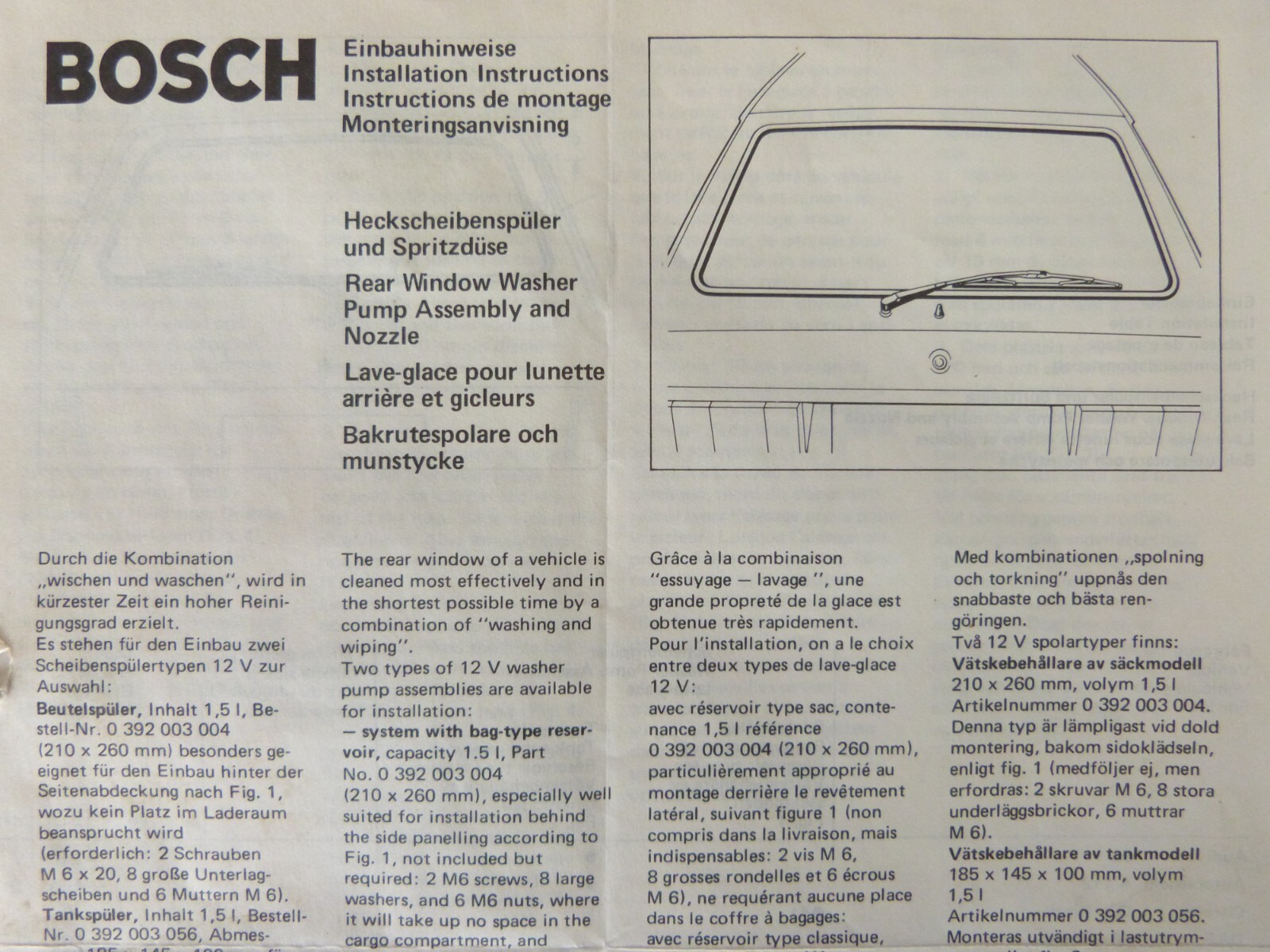 Anleitung: Bosch Einbauhunweise Heckscheibenspüler und Spritzdüse ...