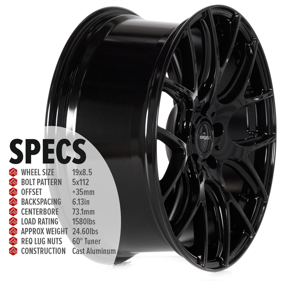 4 Circuit Performance CP31 19x8.5 5x112 +35 Gloss Black Wheels Concave ...
