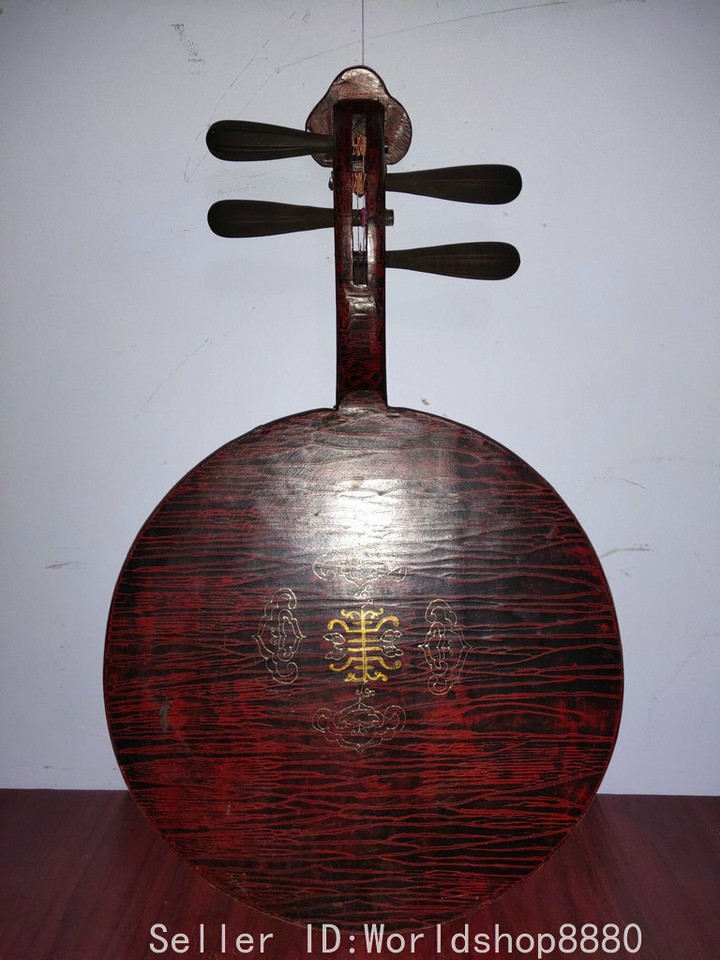 29.2" Old Chinese wood lacquerwork dragon musical instrument pipa erhu ...