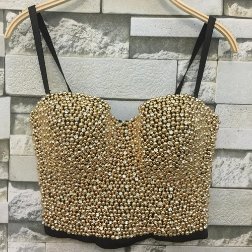 Hand-Made Pearls Jewel Diamond Bralet Women's Bustier Bra Cropped Top ...