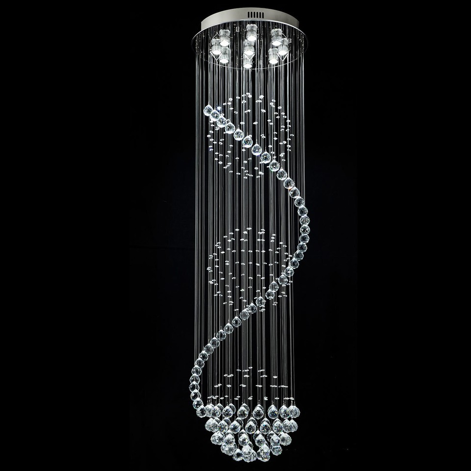 9 LED Luxury Crystal Ceiling Light Spiral Rain Drop Modern Pendant Lamp ...