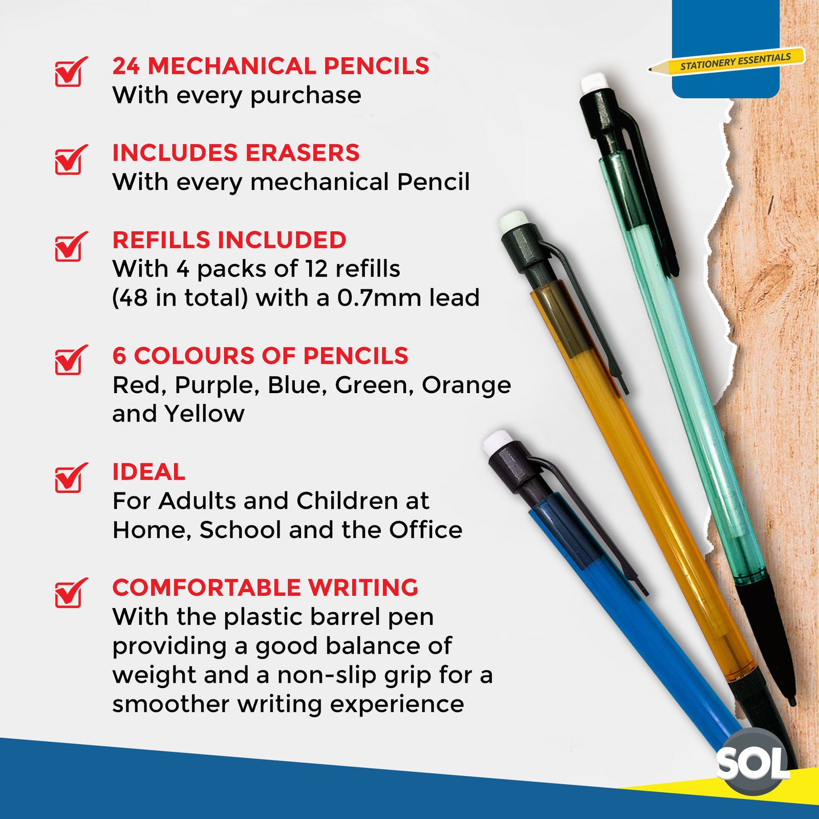 6/12pk Mechanical Pencils Set + 12/24 HB Lead Refills 0.7mm + Erasers ...