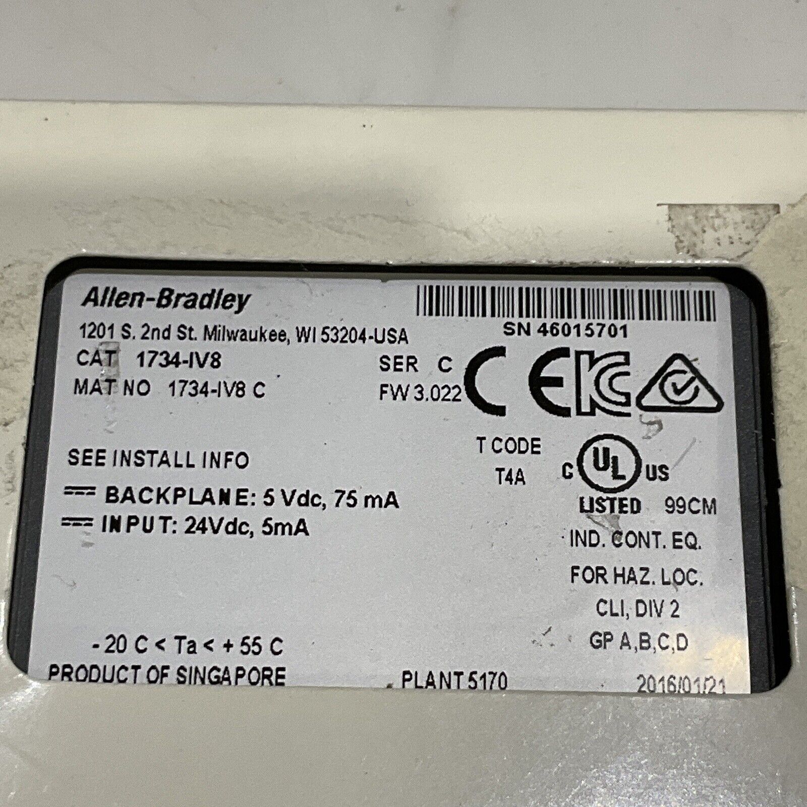 ALLEN BRADLEY 1734-IV8 8 POINT DIGITAL INPUT MODULE SERIES C LOT OF 2 ...