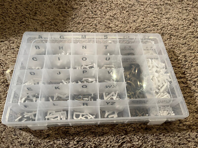 7/8” plastic Menu board Letters Both White & Gold w/ divided container ...