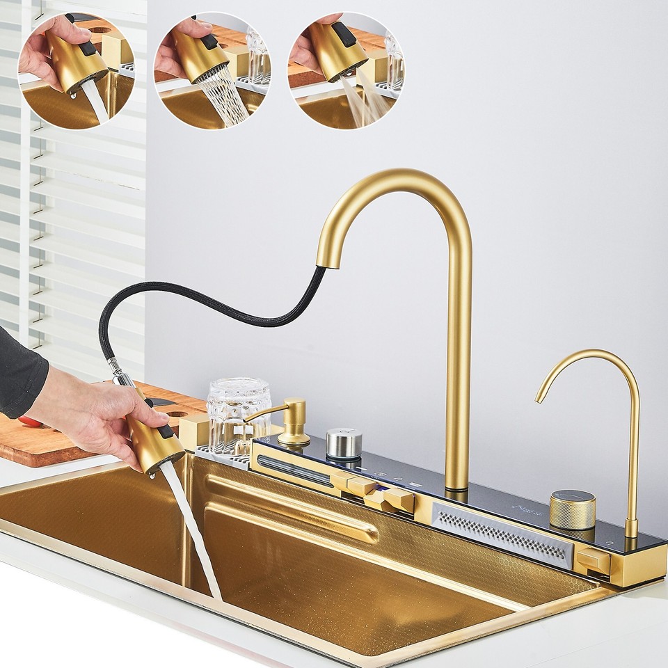 Flying Rain Stainles Steel Waterfall Kitchen Sink w Pull Down Faucet ...
