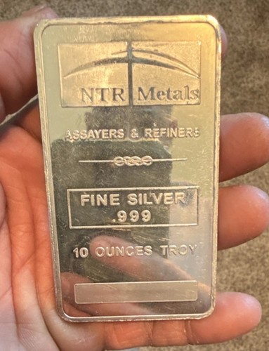 NTR Metals 10 oz .999 Fine Silver Bar Assayers & Refiners Troy Ounce ...