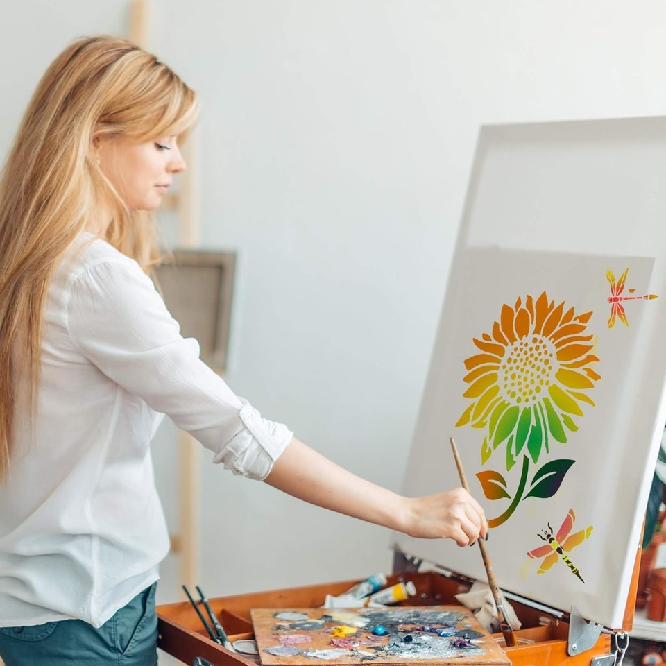 8 Pieces Sunflower Butterflies Painting Stencils Flower Butterfly ...
