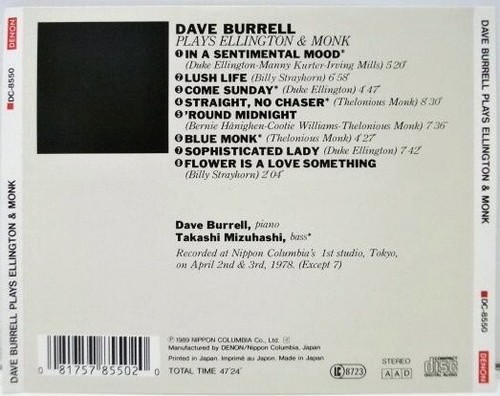 Dave Burrell - Plays Ellington & Monk (CD, Comp) (Very Good Plus (VG+)) - 346440 | eBay