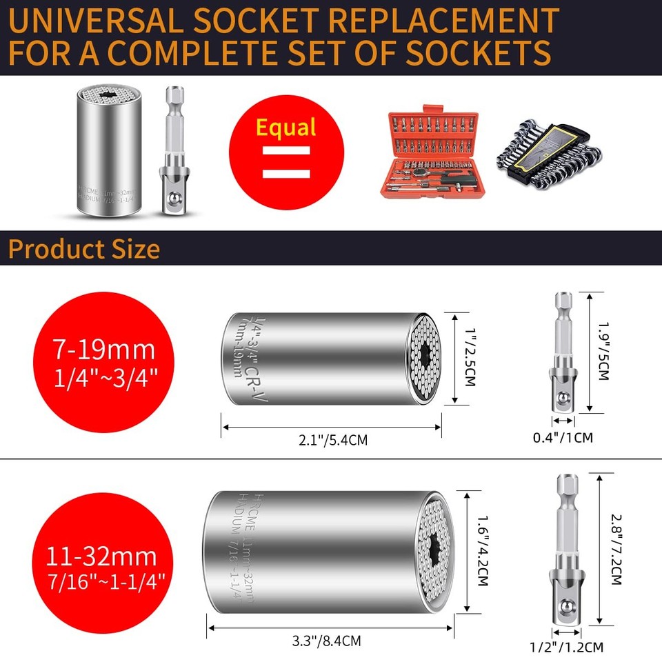 Universal Socket Set (7-19mm 11-32mm) Super Socket For Unscrew Any Bolt ...