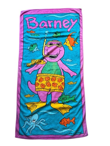 Vintage 1992 Barney Snorkel Swimming Beach Towel Fish Ocean Lyons Group ...