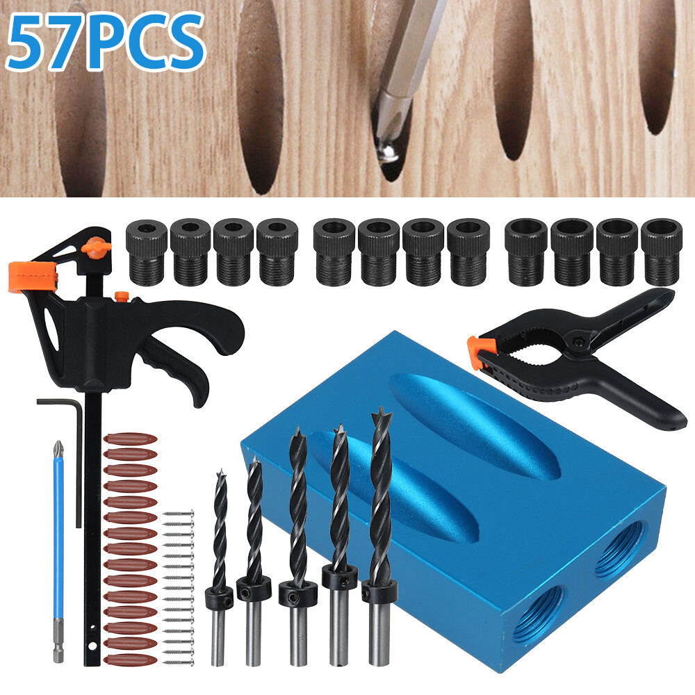 57x 15° Pocket Hole Screw Jig Dowel Drill Set Wood Tool kit Angle Hole ...