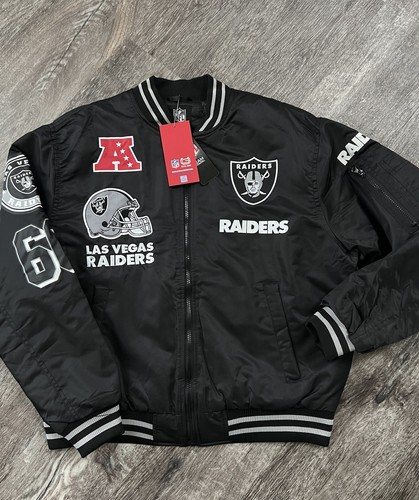 NFL Las Vegas Raider Bomber Varsity Jacket Letterman Black Grey Men sz ...