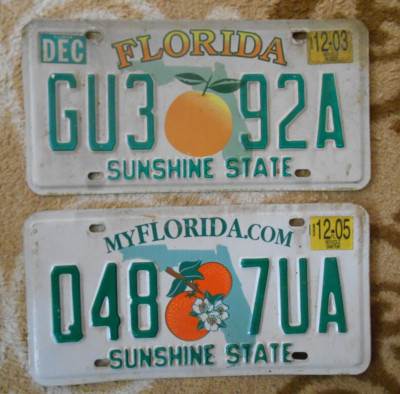 Lot 2 Vintage Florida License Plates Single Double Orange Sunshine ...