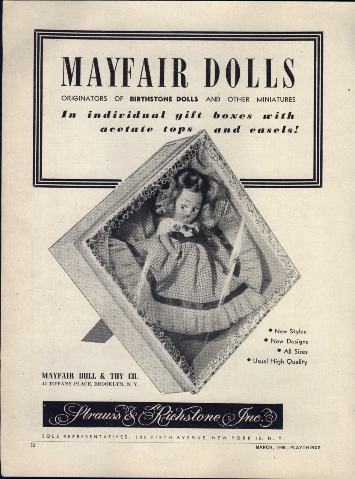 1949 PAPER AD Mayfair Doll & Toy Gift Box Birthstone Dolls | eBay