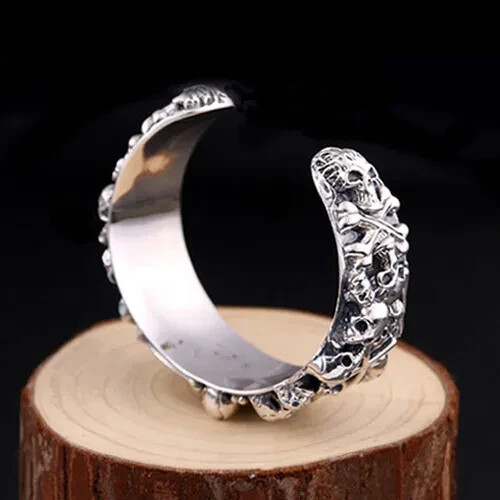 Real Solid 925 Sterling Silver Cuff Bracelet Skeletons Skulls Cross ...