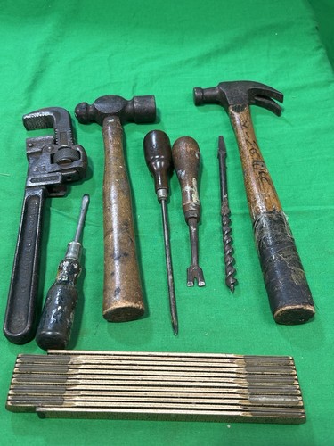 8 Vintage Woodworking Carpenter Tool Lot Hammers, Folding Rule ...