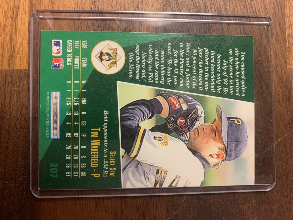 1992 Score Select Tim Wakefield 1992 Rookie RC #307 - Pittsburgh ...