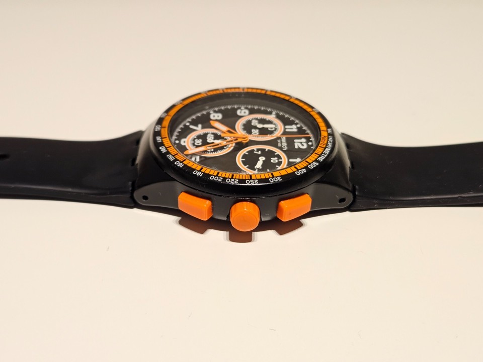 RETRO RACING SPORT BLACK AND ORANGE PLASTIC MEN CHRONOGRAPH QUARTZ ...