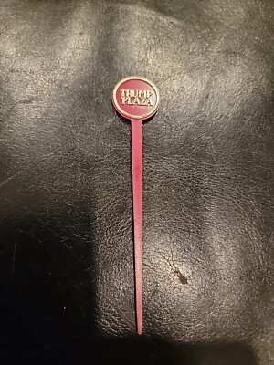 TRUMP PLAZA Cocktail Fruit Stick -Drink Stirrer Burgundy Plastic w/Gold ...