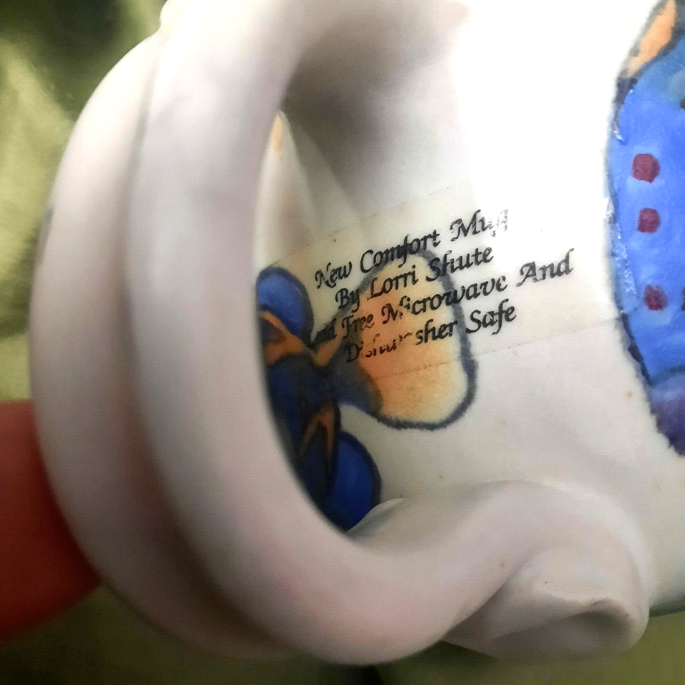 Coffee mug artist Lorri Shute art clay pottery comfort fish art blue ...