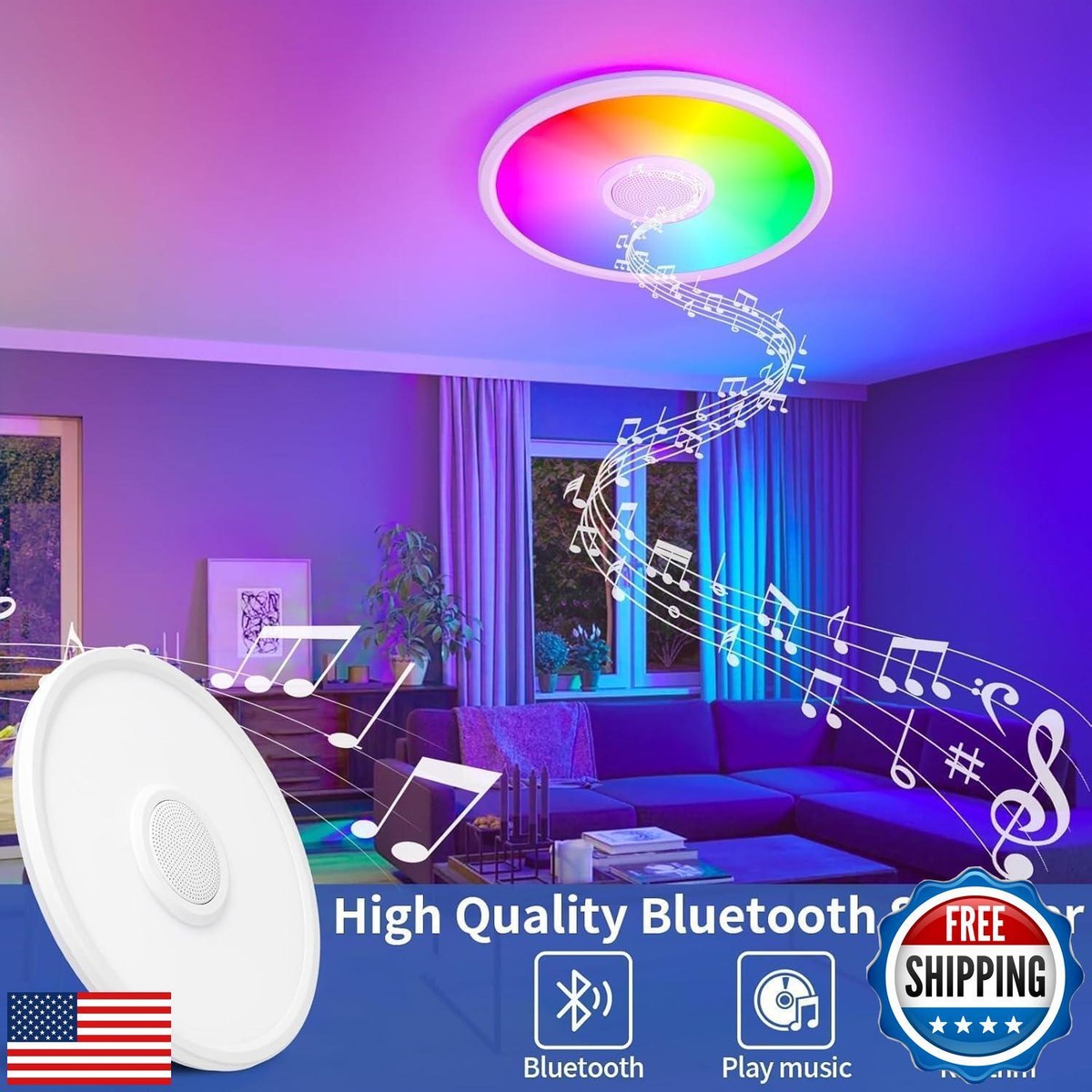 Led Ceiling Lights Zemty 12" Flush Mount Ceiling Light With Bluetooth ...