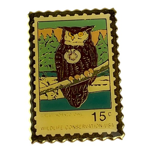 Vintage Great Horned Owl Postage Stamp Lapel Hat Pin Wildlife ...