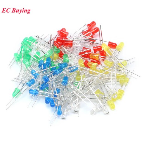 100pcs 5MM Led Diode Kit Mixed Color Colorful Red Green Yellow Blue ...