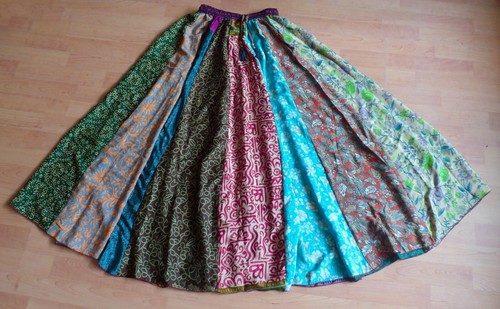 Nepalese Multicolour Full Circle Silk Long Hippy Boho Festival Skirt ...