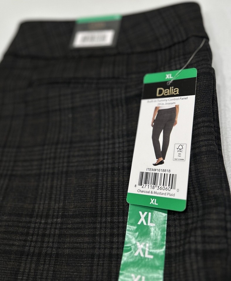 Dalia Women's Built-in Tummy Control Panel Pants, Charcoal & Mustard Plaid, XL | eBay