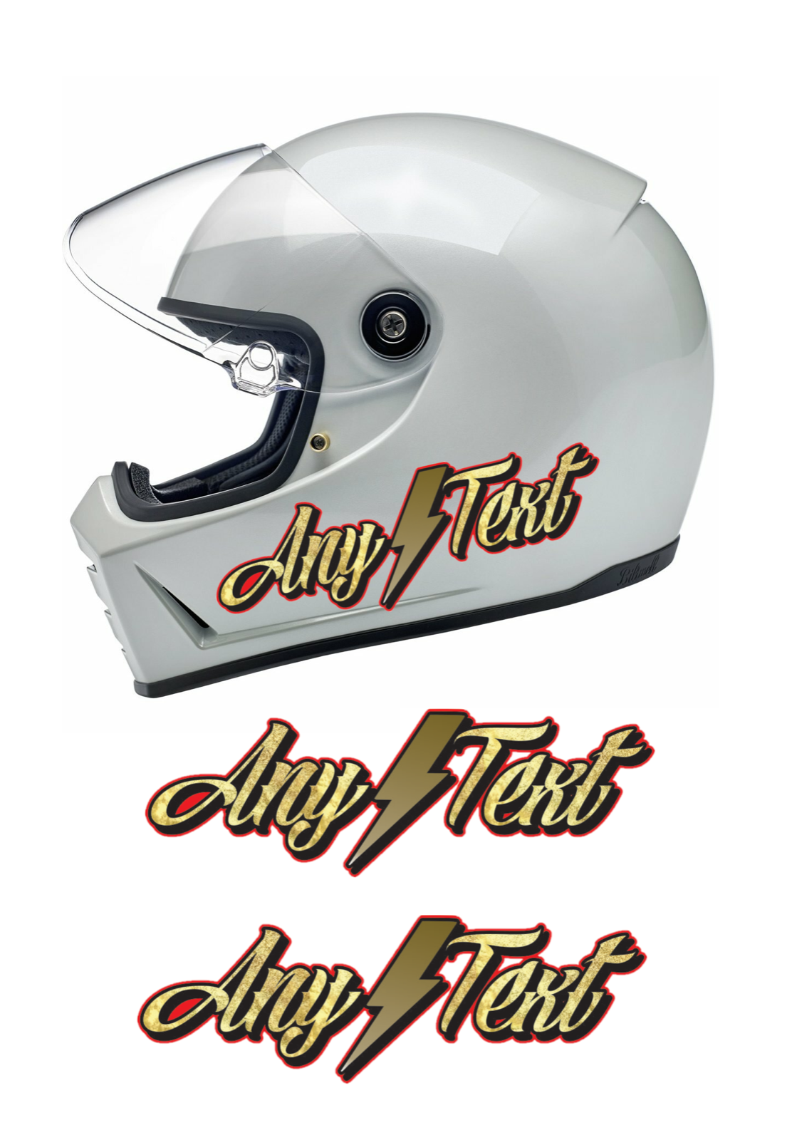(2) ANY TEXT Helmet Decals GOLD LEAF harley dyna fxr fxrt fxrs fxrd ...