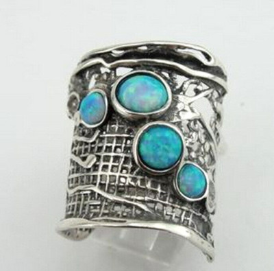 Blue Opal Ring 925 Sterling Silver sz 6,7,8,9,10 Handmade Hadar ...