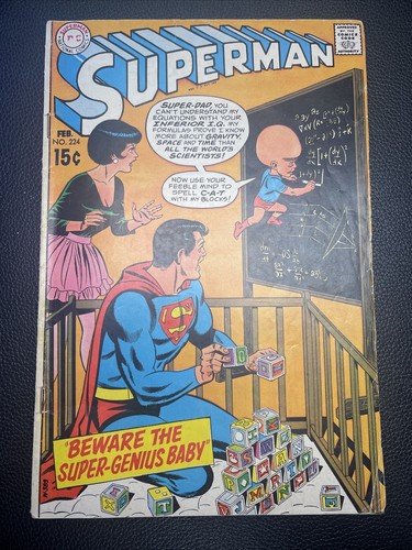 Superman #224 (DC Comics 1970) Bronze Age Super-Genius Baby Curt Swan 5 ...