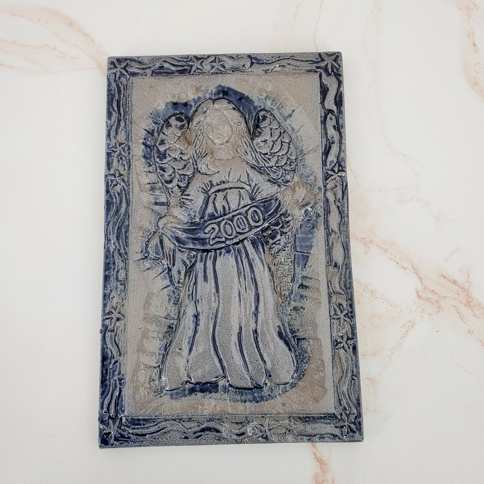2000 Rowe Pottery Salt Glazed Angel Tile Trivet Annual Cambridge, WI | eBay