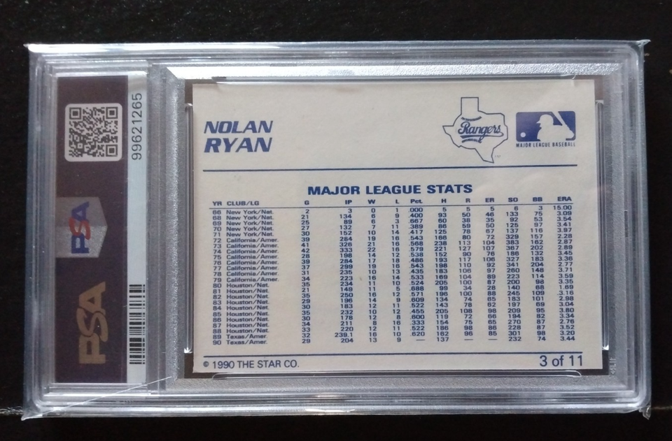 1990 Star Nolan Ryan Rangers Major League stats #3 PSA 8 NM-MT COA ...